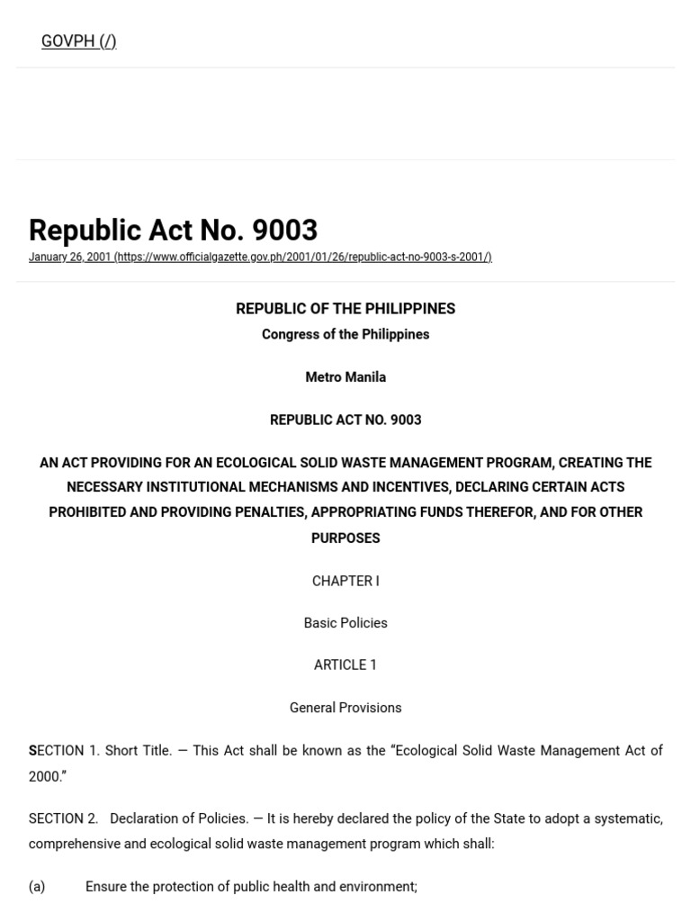 Republic Act No. 9003 - Official Gazette of The Republic of The ...