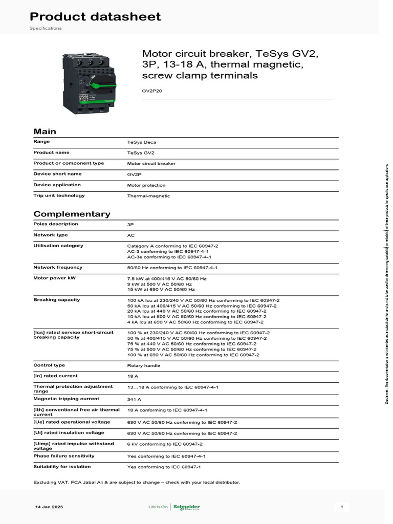 Schneider Electric - TeSys-Deca-frame-2 - GV2P20 | PDF | Electric Motor ...