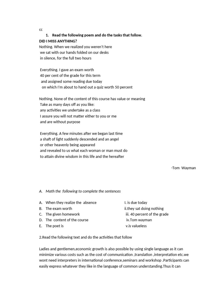 English Question Paper Class 10 | PDF