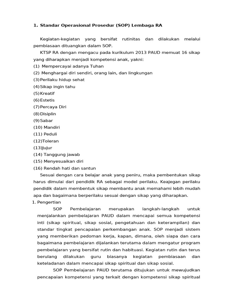 Standar Operasional Prosedur (SOP) Lembaga RA | PDF