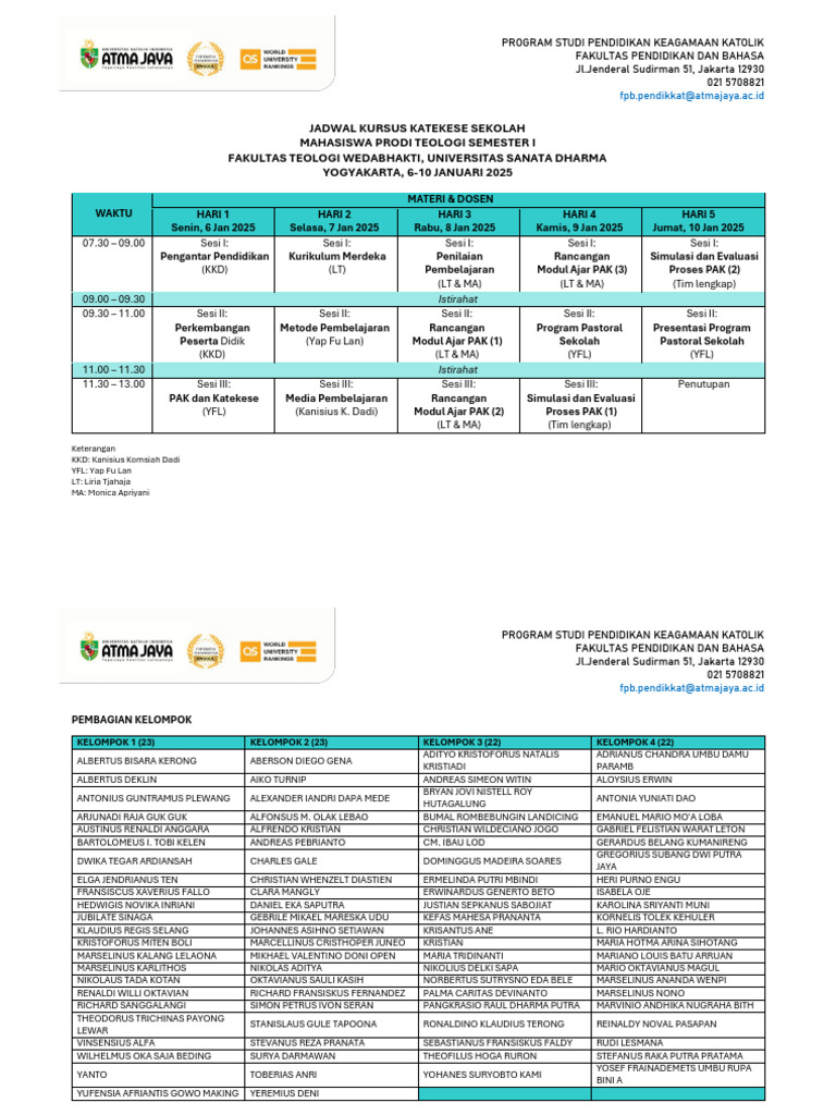 Jadwal Kursus Katekese 2025 | PDF