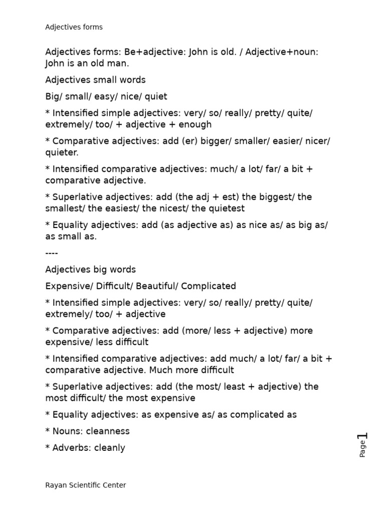 Adjectives forms explanation | PDF