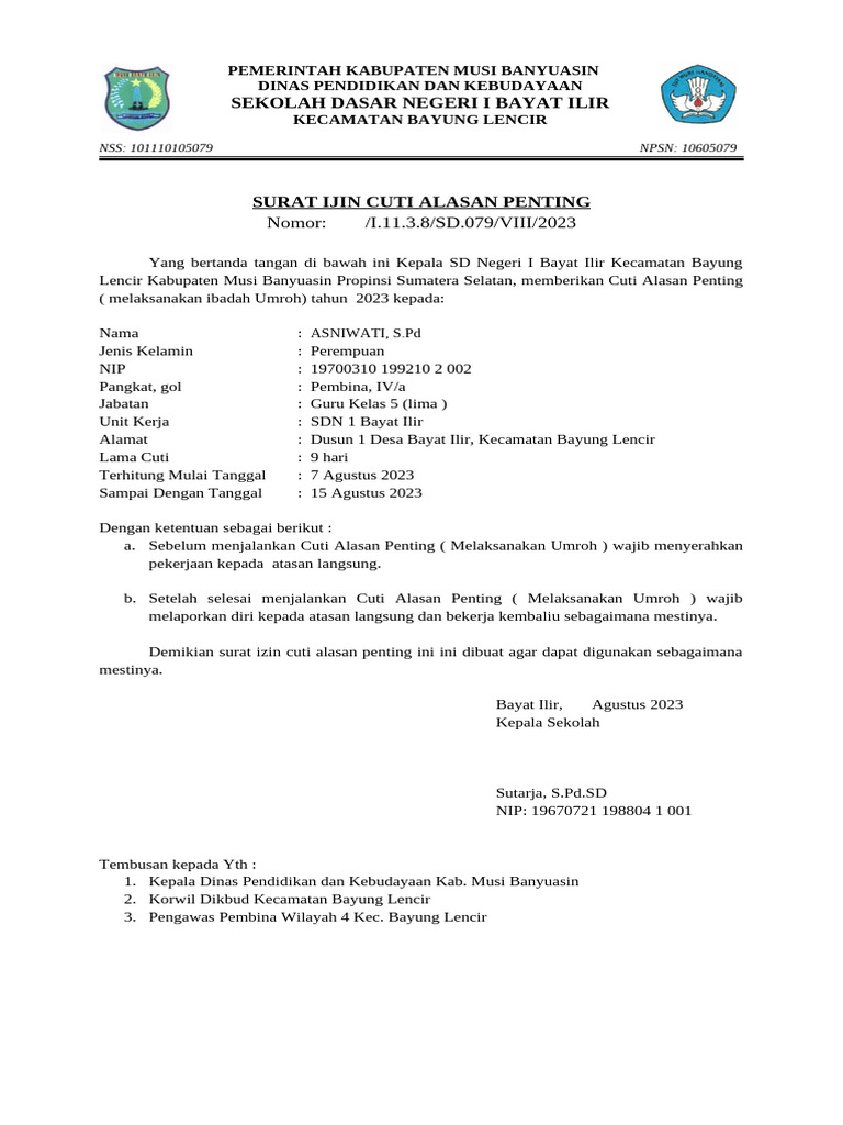 Surat Ijin Cuti Umroh | PDF