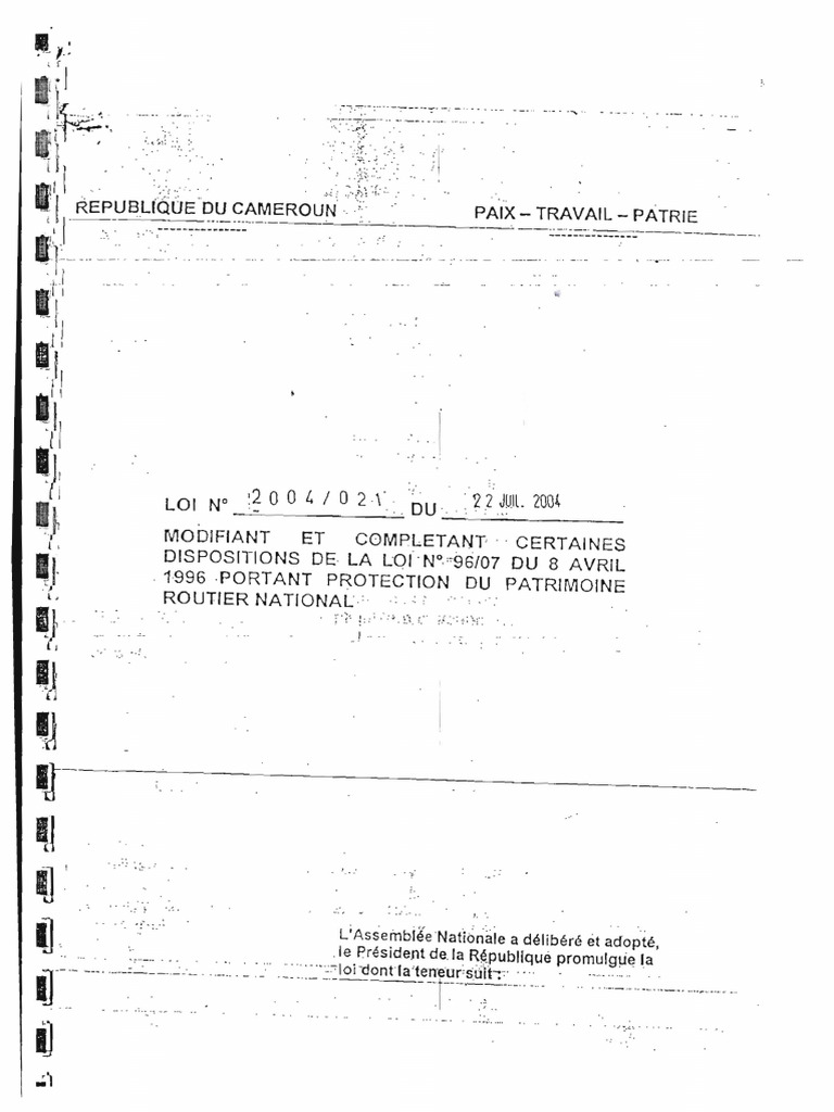Loi 2004 021 Modifiant Et Completant La Loi 96 07 | PDF