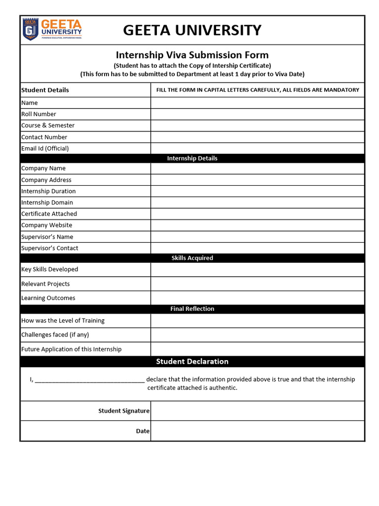 Internship Viva Form | PDF
