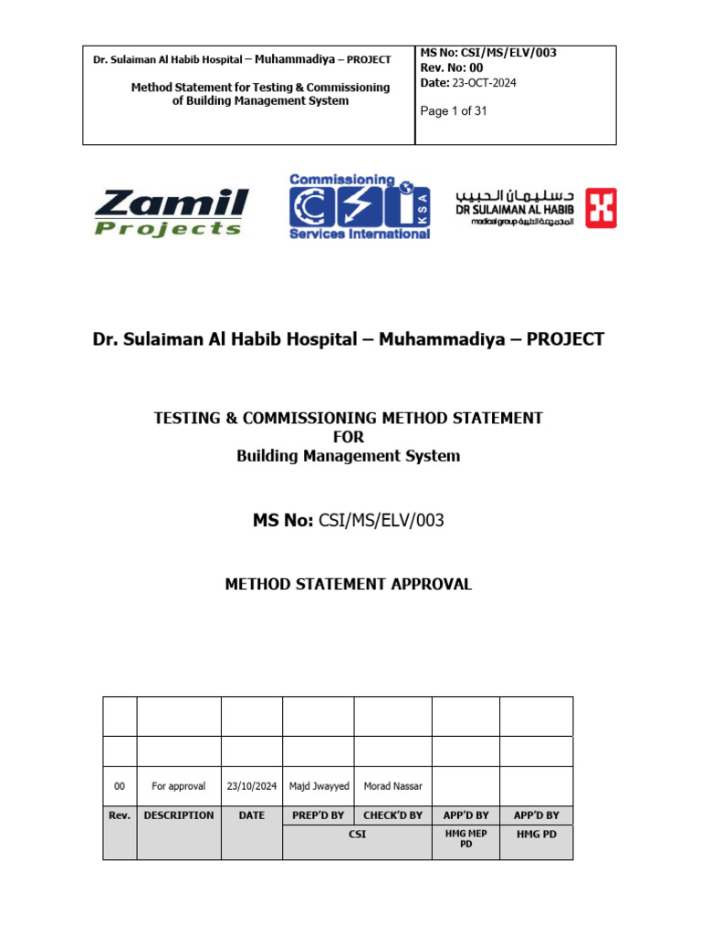 Testing & Commissioning BMS Method Statement | PDF | Building ...