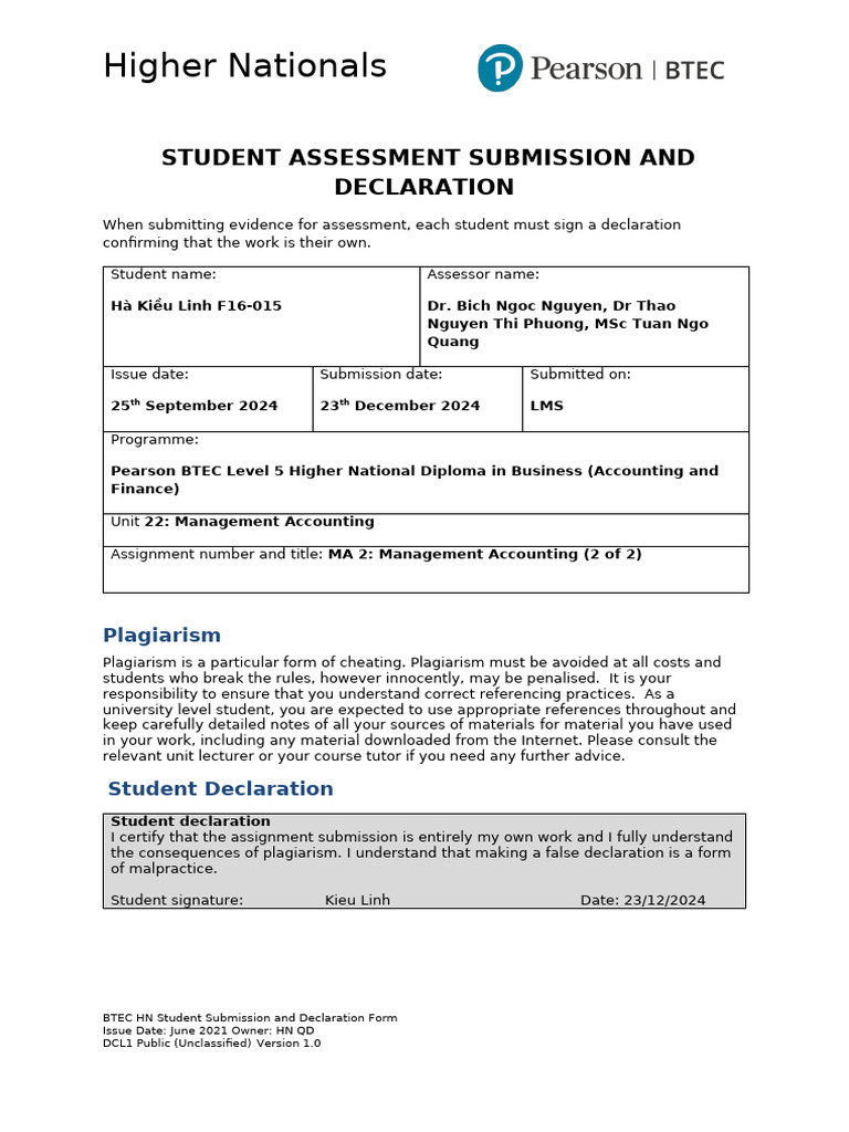 Assignment Declaration Form | PDF