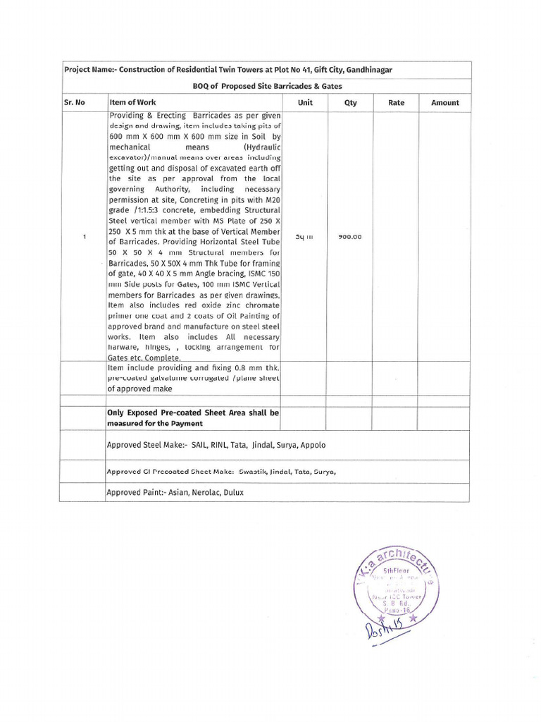 2012220231838-BOQ For Barricading Work | PDF