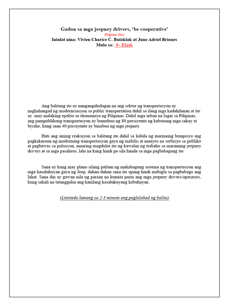 Balitaan Format | PDF