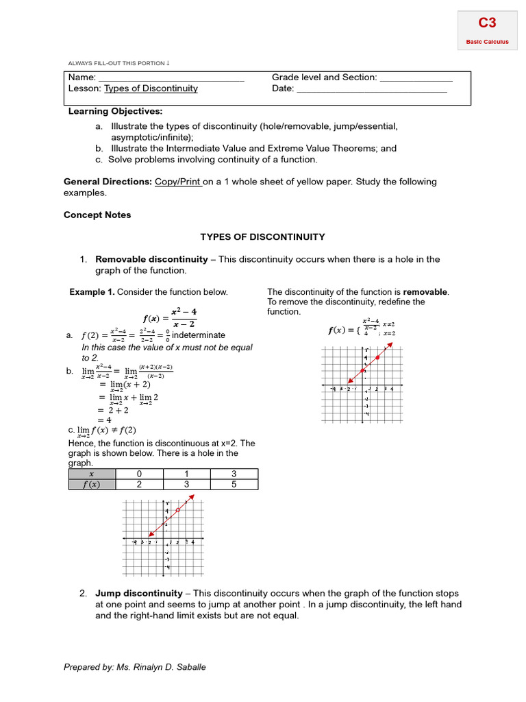 C3 Types of Discontinuity | PDF | Function (Mathematics) | Functions ...