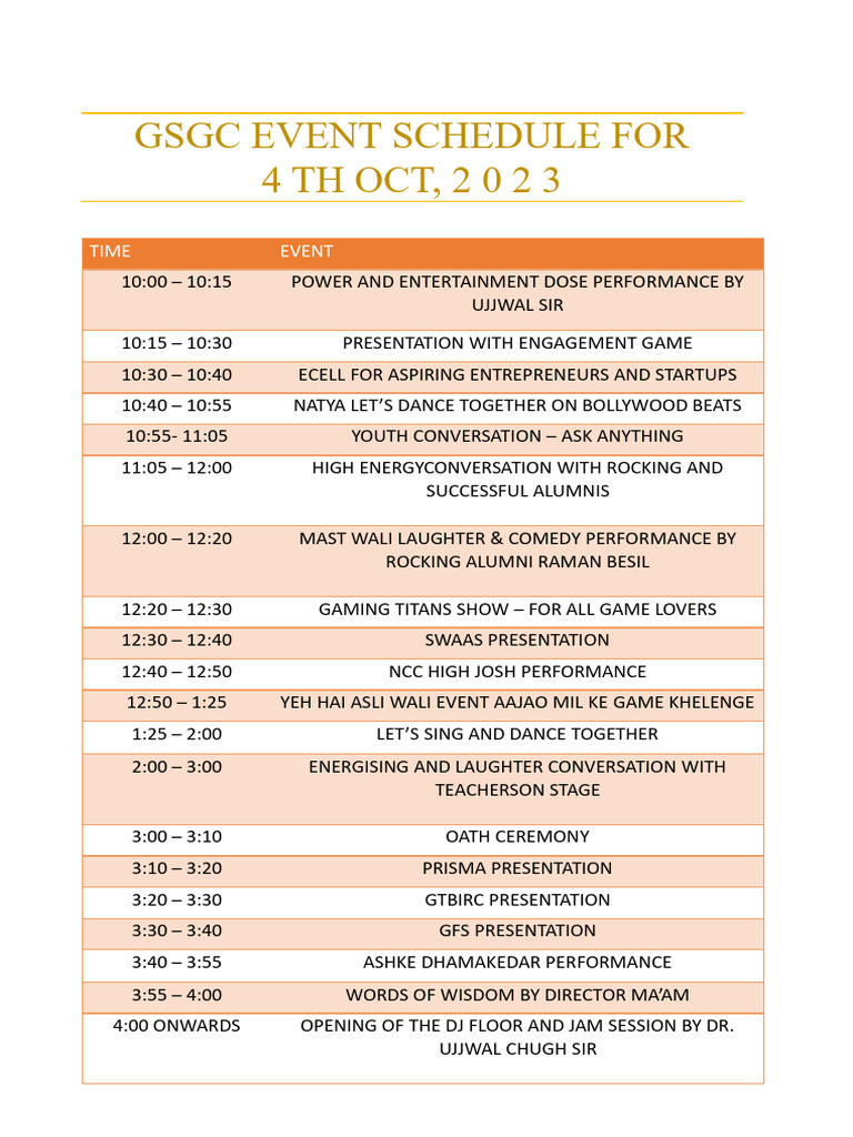 4th October Event Schedule (1) - 1 | PDF