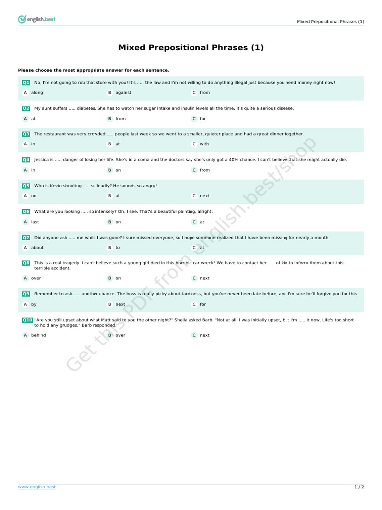 Mixed Prepositional Phrases | PDF
