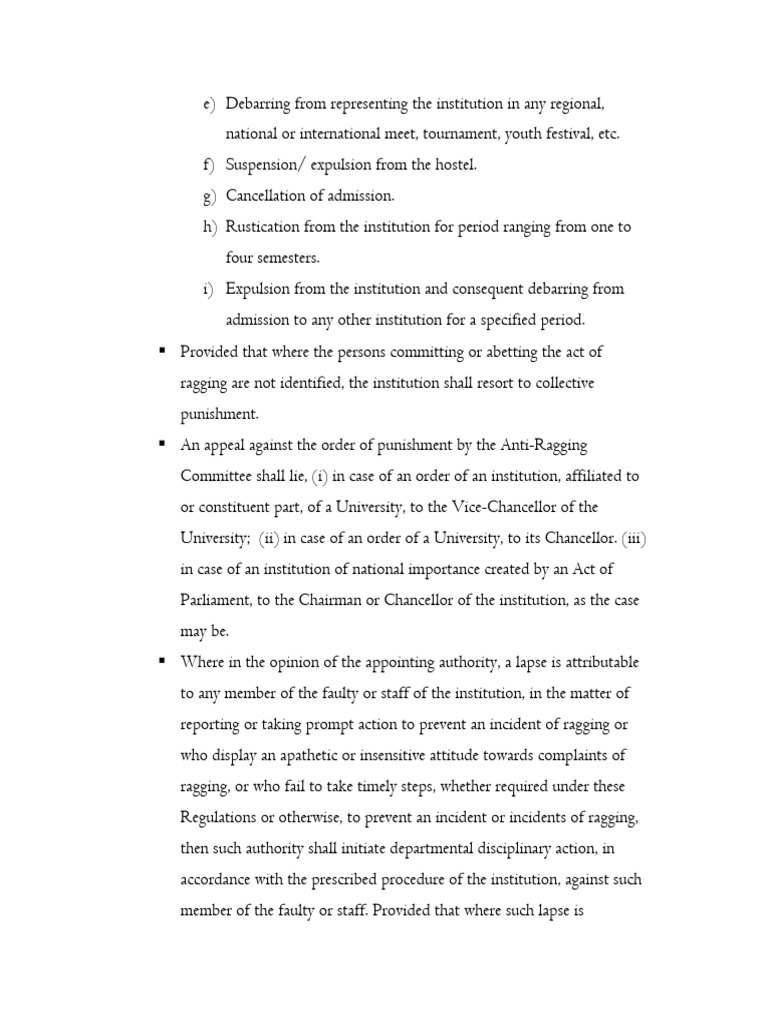 Anti-Ragging Penalties and Appeals Guide | PDF