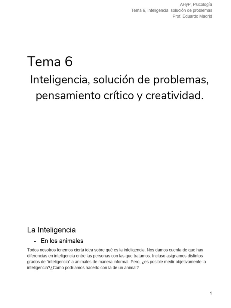 Tema 6. Inteligencia, solución de problemas, pensamiento crítico y ...