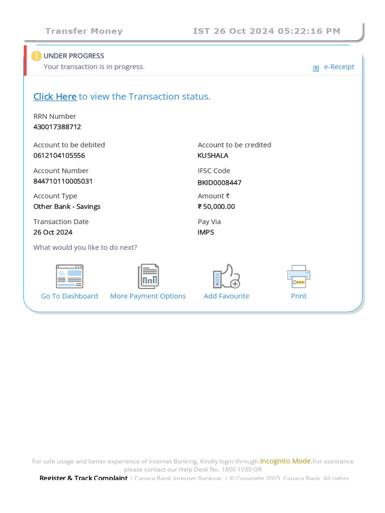 Transfer Money via IMPS: Transaction Status | PDF