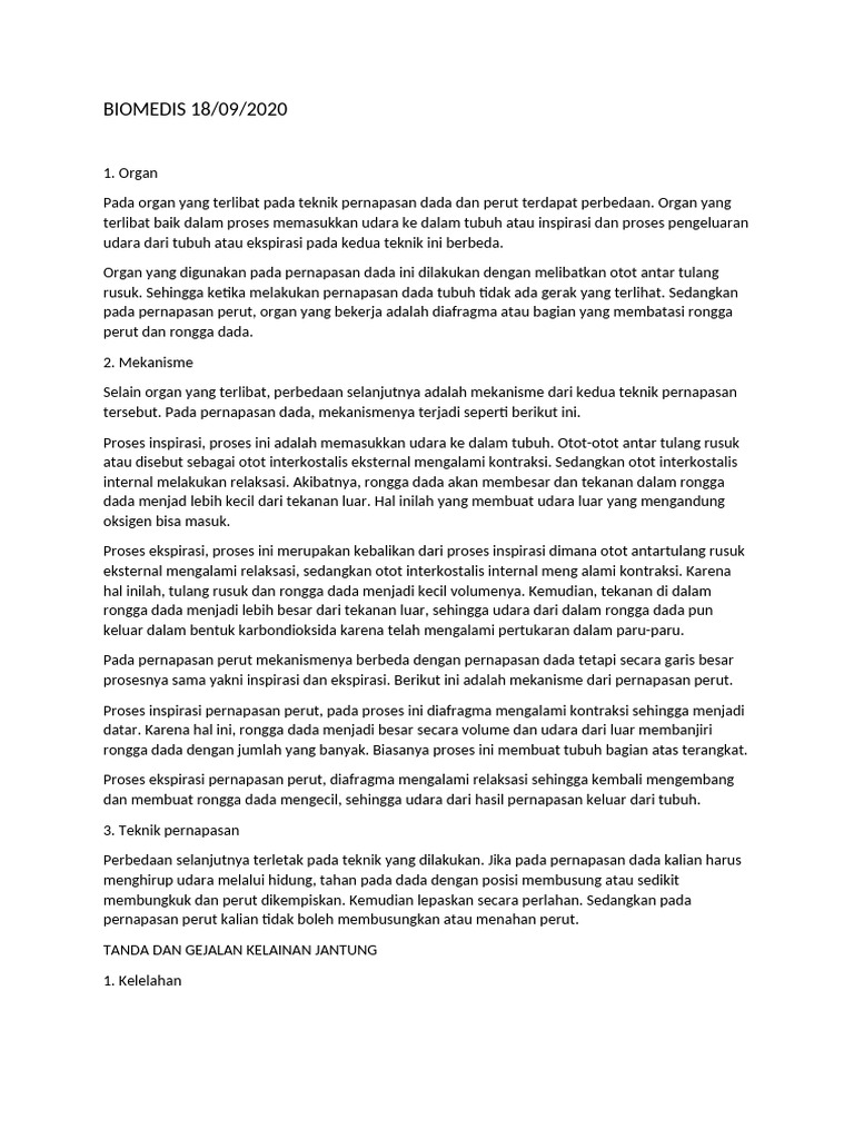 Perbedaan Teknik Pernapasan dan Gejala Jantung | PDF