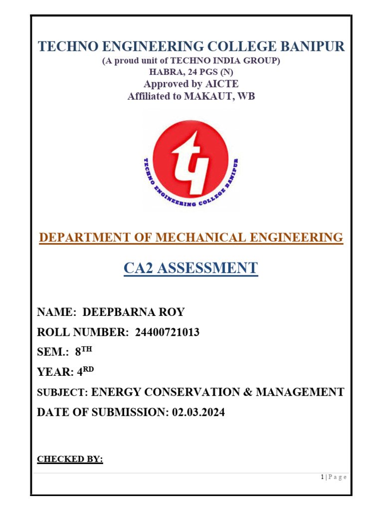 Energy Conservation & Management CA2 Assessment | PDF | Energy Conservation | Efficient Energy Use