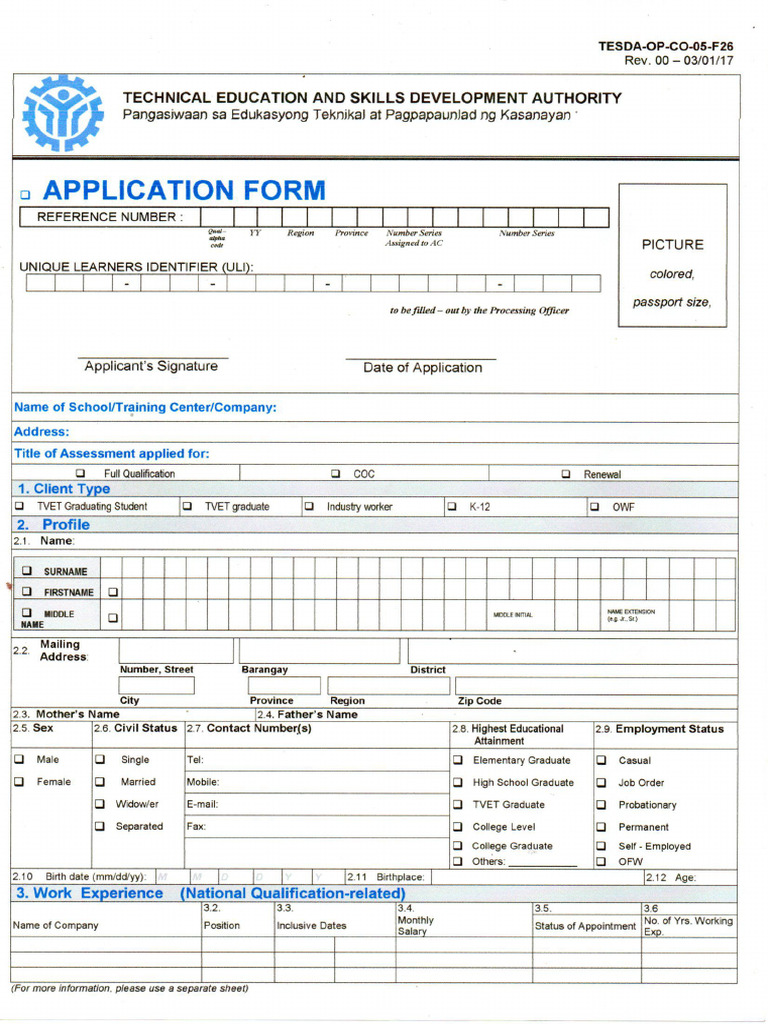 TESDA-FORM | PDF