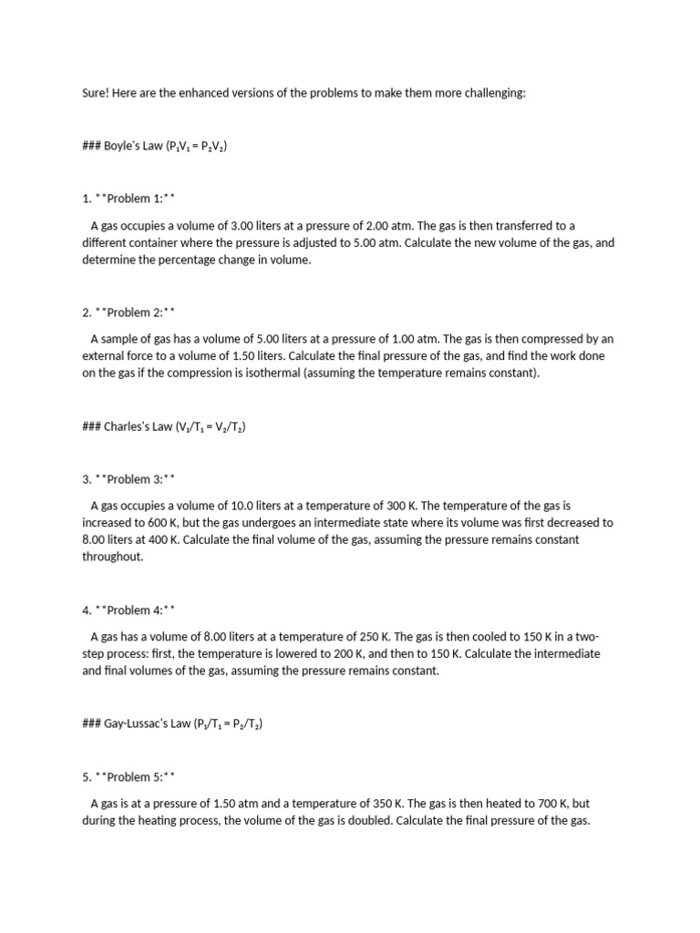 Advanced Gas Law Problems and Solutions | PDF | Gases | Mole (Unit)