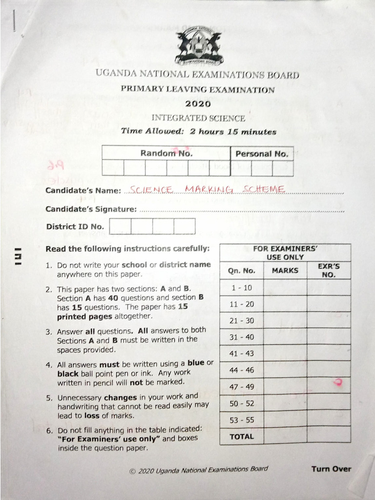 Ple 2020 Marking Scheme | PDF
