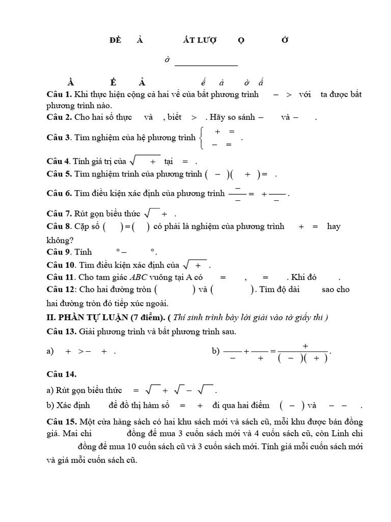 1. ĐỀ KSCL TOÁN 9 | PDF