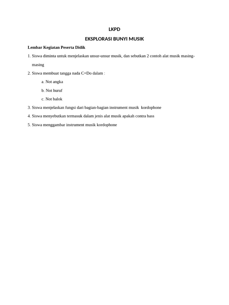 LKPD Esplorasi Bunyi Musik | PDF