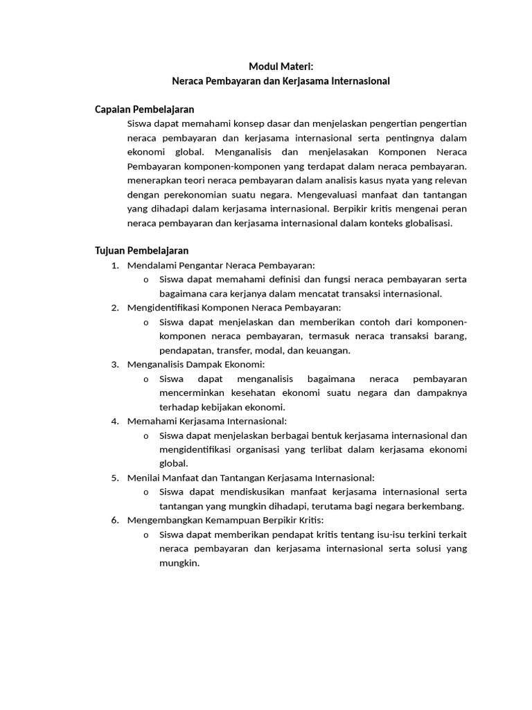 Modul Materi Neraca Pembayaran Dan Kerjasama Internasional | PDF