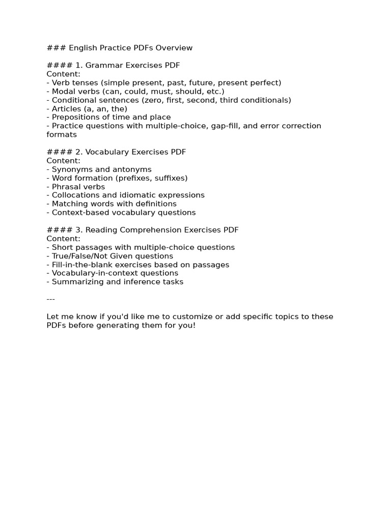 English Practice PDFs Overview | PDF