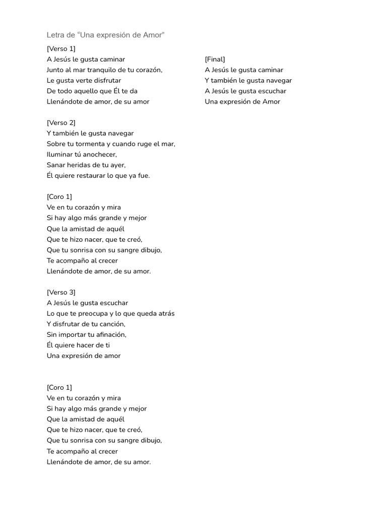 Letra de "Una expresión de Amor" | PDF