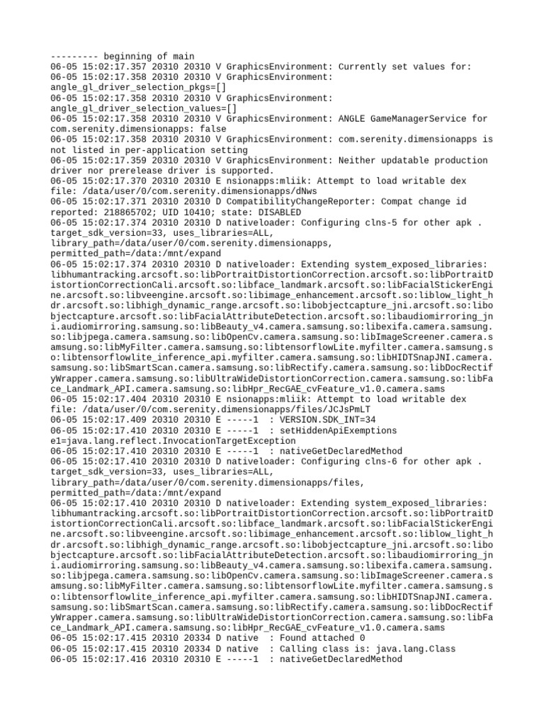 Com - Serenity.dimensionapps Logcat | PDF | Computer Engineering | Operating System Families