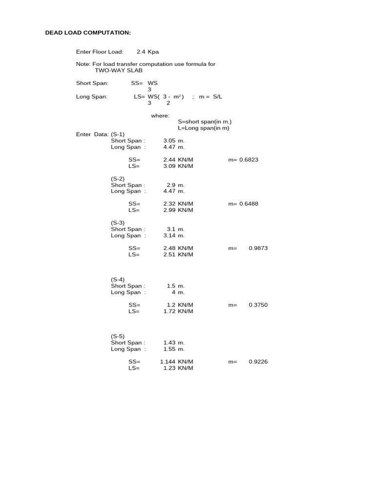 Dead Load Computation for Two-Way Slabs | PDF