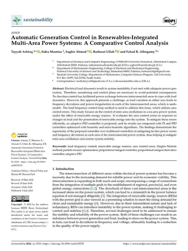 Automatic Generation Control in Renewables-Integrated Multi-Area Power ...