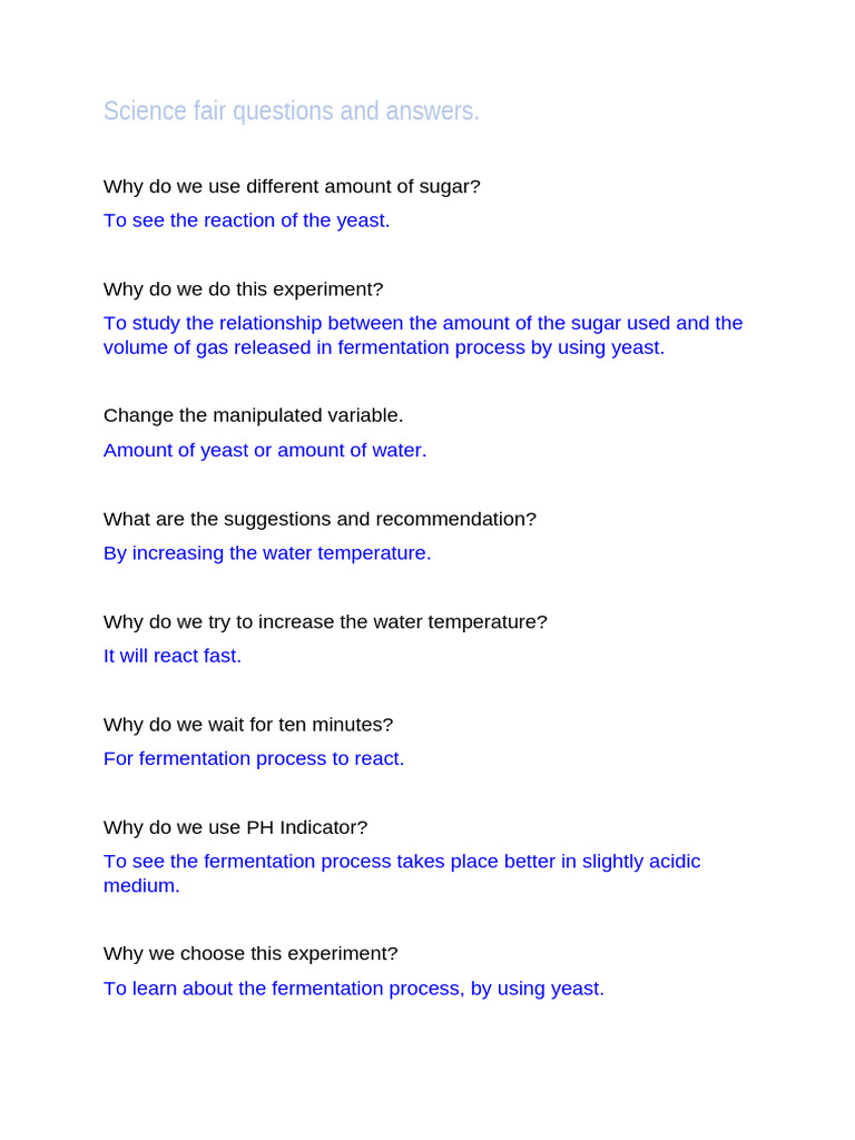 Science Fair Questions and Answers | PDF | Ethanol | Fermentation