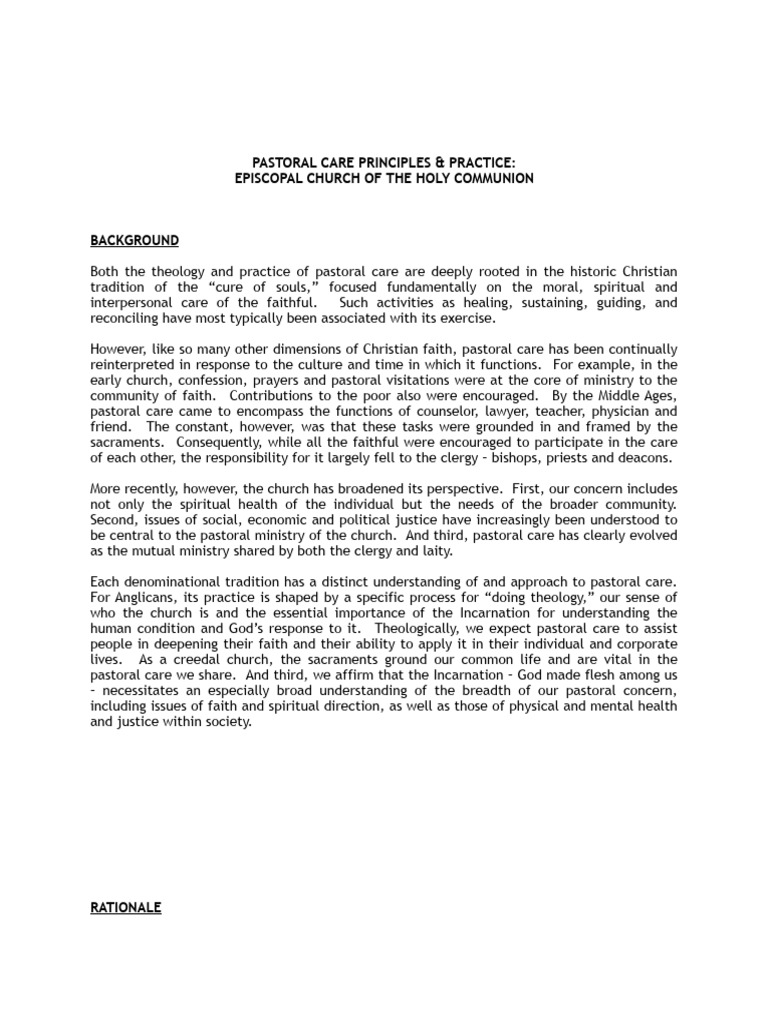 Pastoral Care Principles Practice 1 | PDF | Anglicanism | Minister (Christianity)