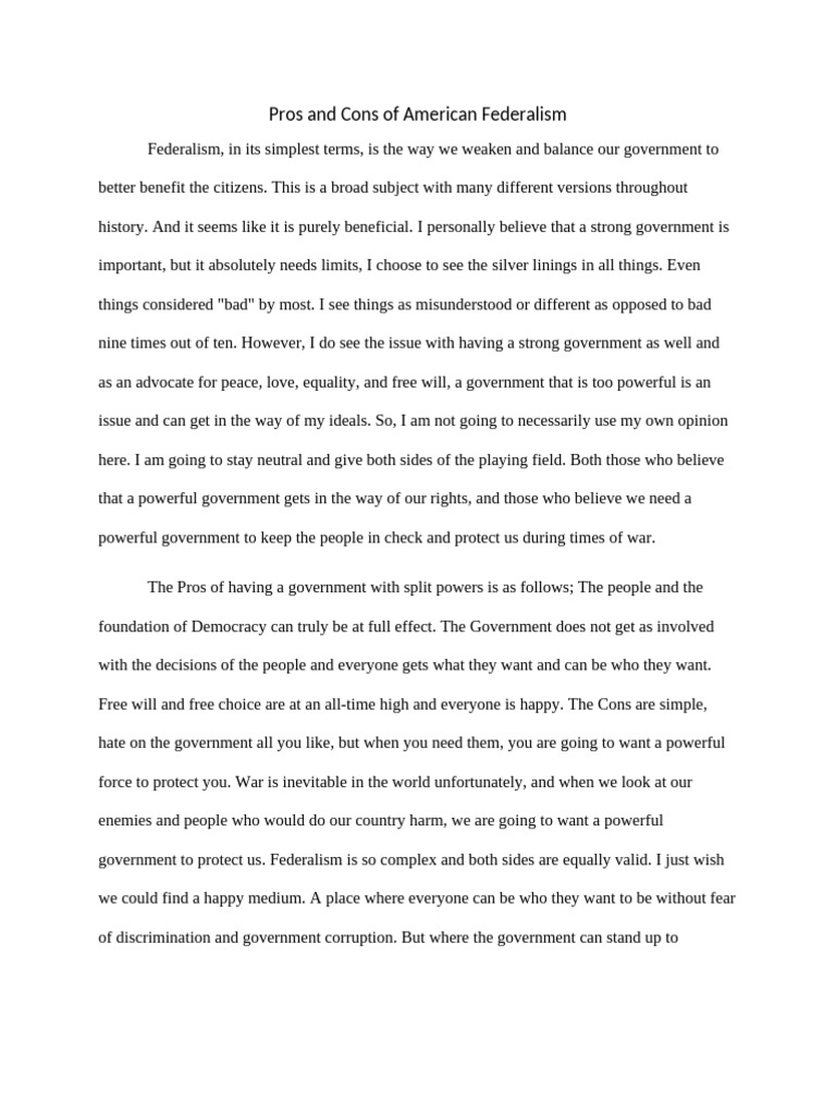 Pros and Cons of Federalism | PDF