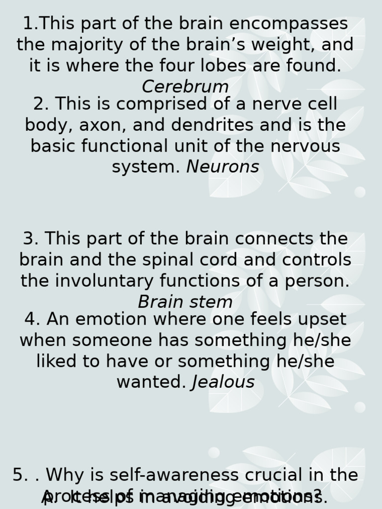 Review Question 2nd Q Perdev | PDF | Family | Brain