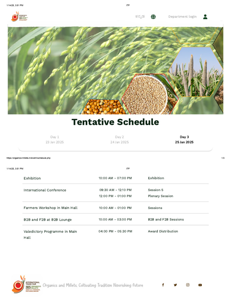 Agenda For International Millet Festival - Day 3 | PDF