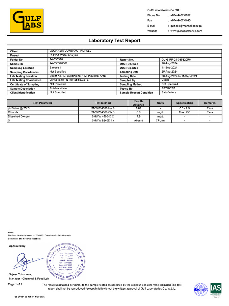 Water Certificate | PDF | Water | Chlorine