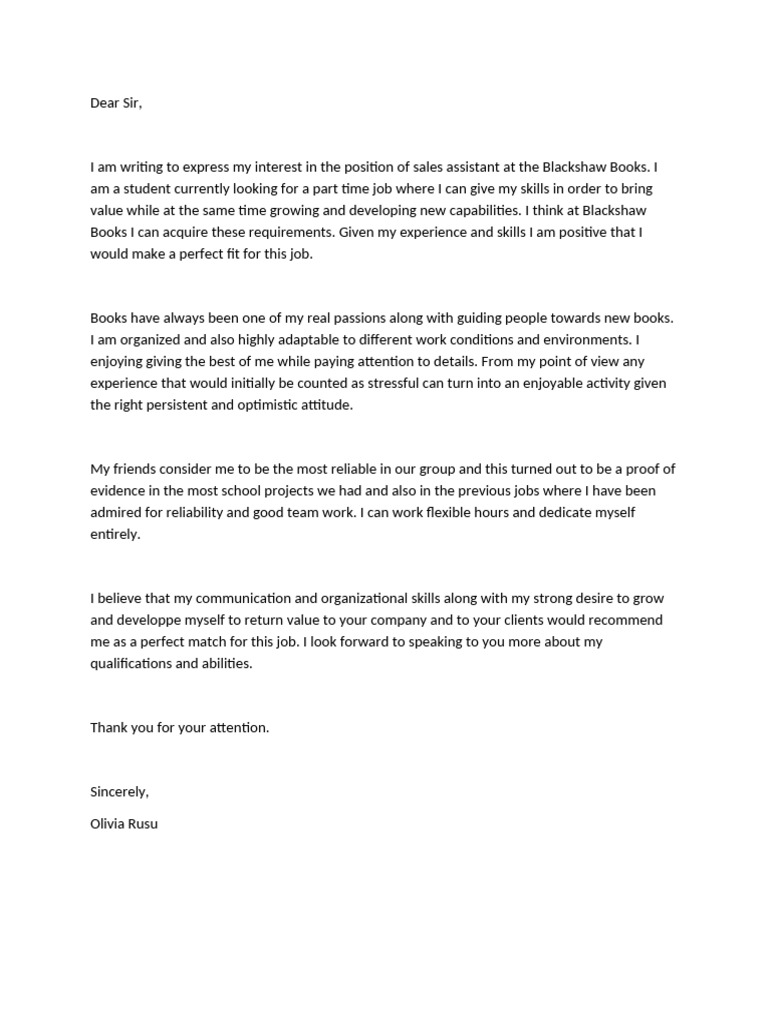 Letter of Intention - Olivia Rusu | PDF