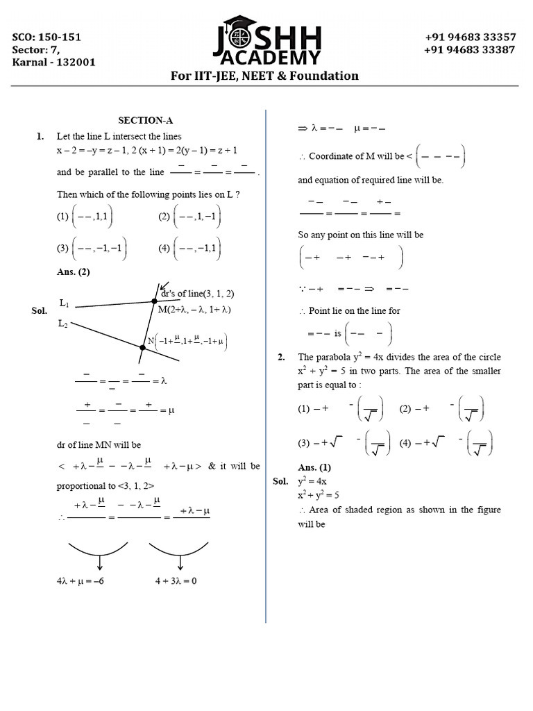 Jee Test 14 01 25 Mathematics Solution Pdf Area Mathematics 1024