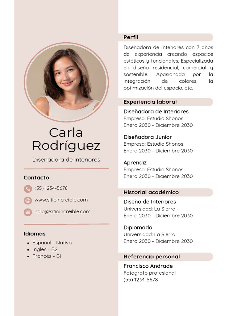 Documento A4 Curriculum Vitae Mujer Profesional Moderno Beige | PDF