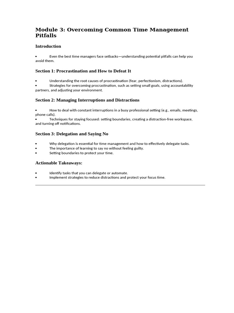 Overcoming Common Time Management Pitfalls | PDF