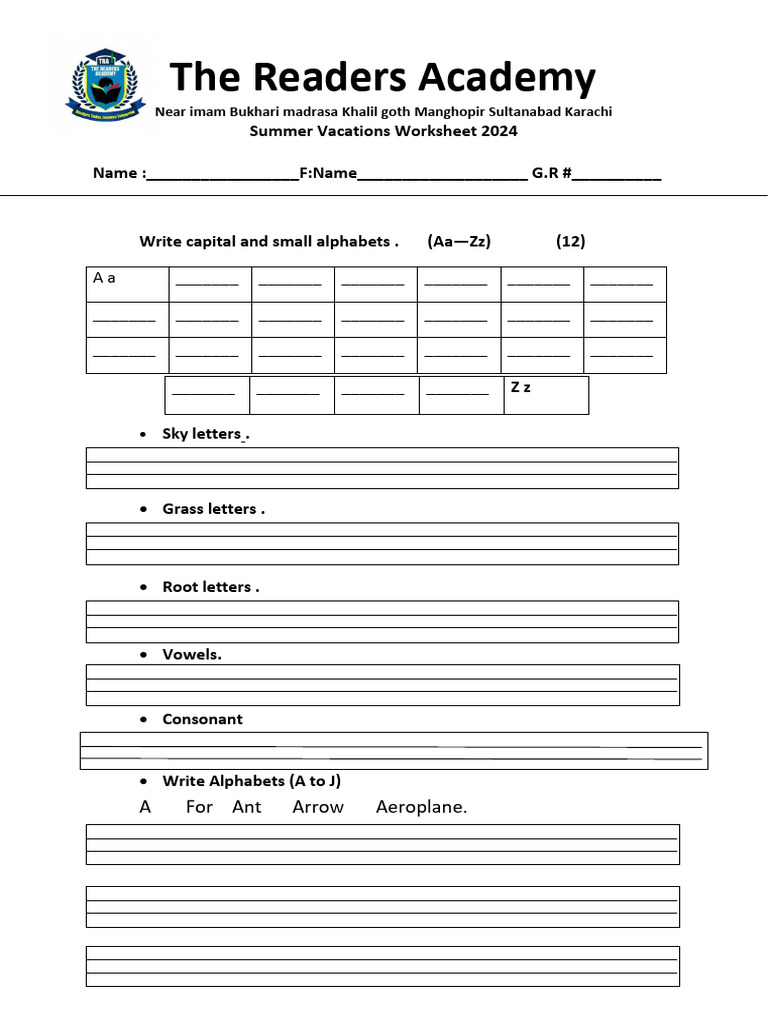 Summer Vacation English Worksheet 2024 | PDF