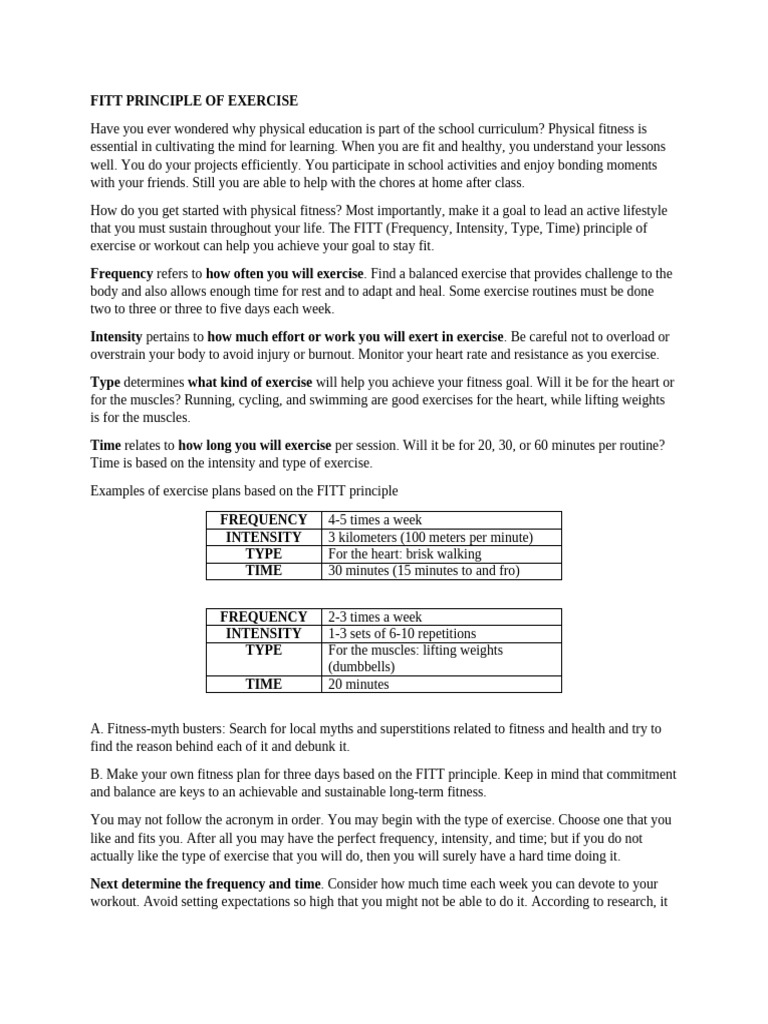 Fitt Principle of Exercise | PDF | Physical Fitness | Strength Training