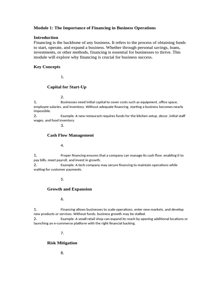 The Importance of Financing in Business Operations | PDF