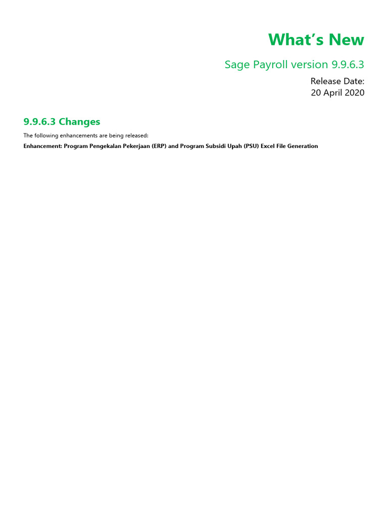 Sage Payroll 9.9.6.3 ERP & PSU Updates | PDF | Payroll | Business