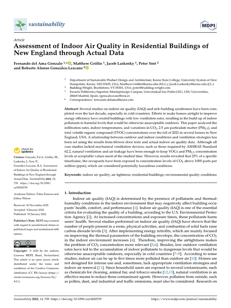 Assessment of Indoor Air Quality in Residential Buildings of New ...