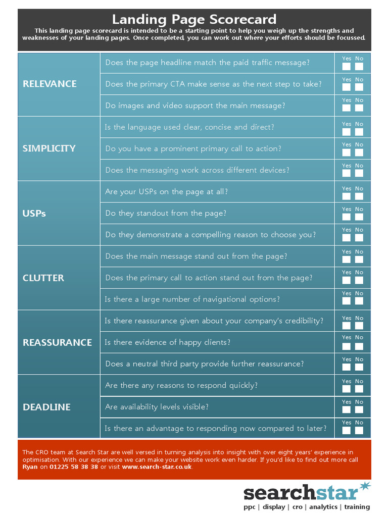 Search Star Landing Page Scorecard | PDF | E Commerce | Digital Marketing