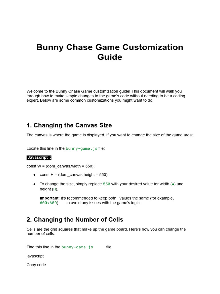 Bunny Chase Game Customization Guide | PDF | Java Script | Computing