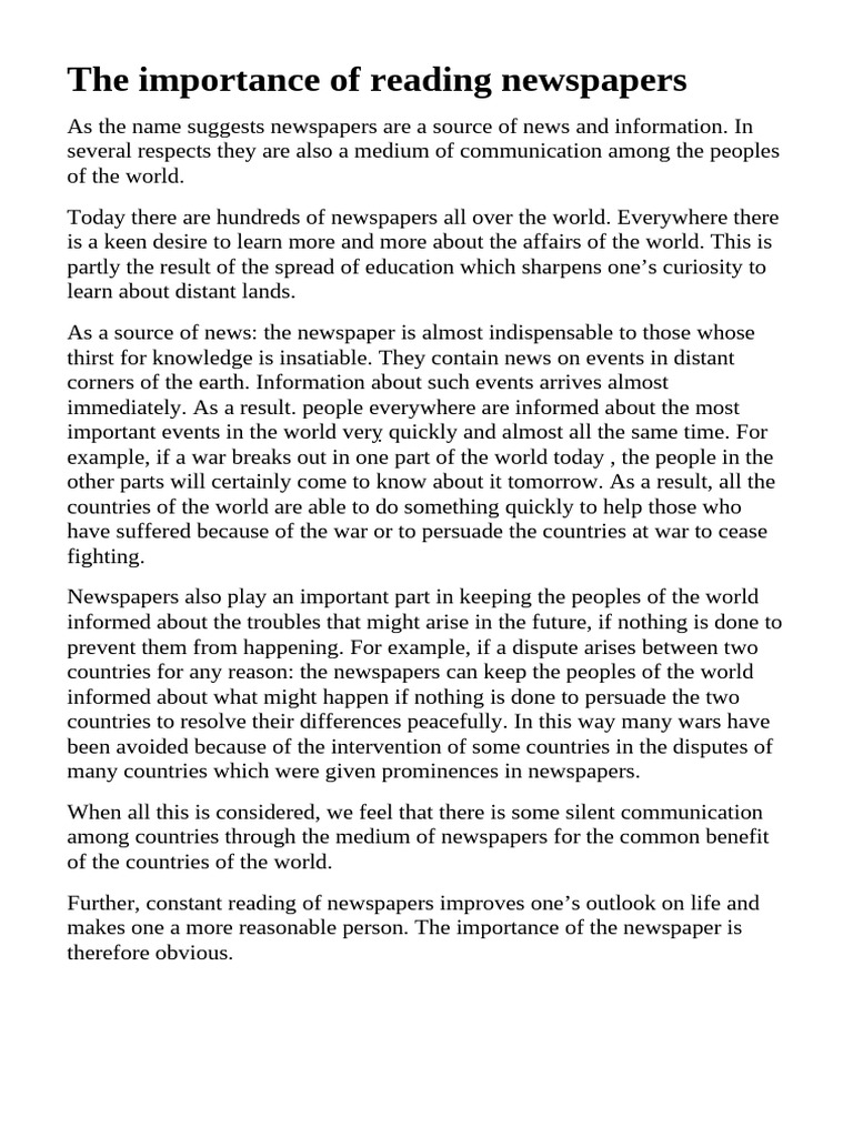 Importance of Reading Newspapers | PDF